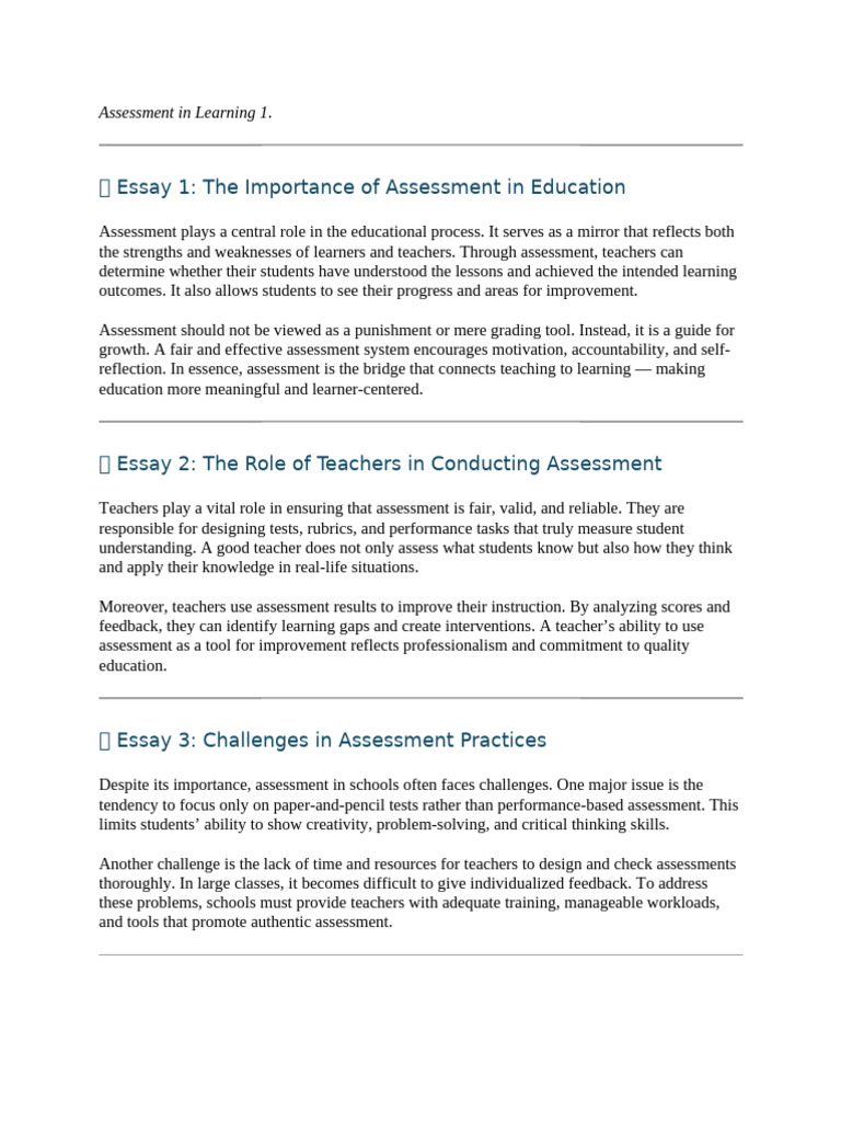 Importance of Assessment in Education | PDF | Educational Assessment ...