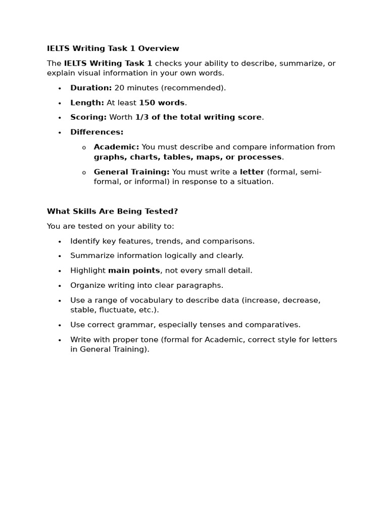IELTS Writing Task 1 Guide | PDF