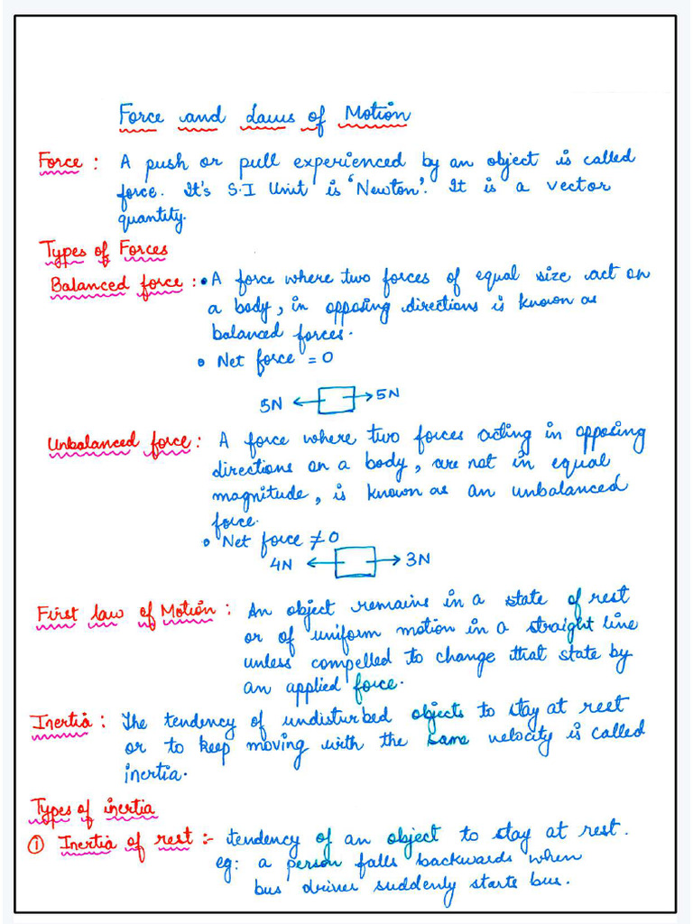 Force and Laws of Motion - Handwritten Notes | PDF