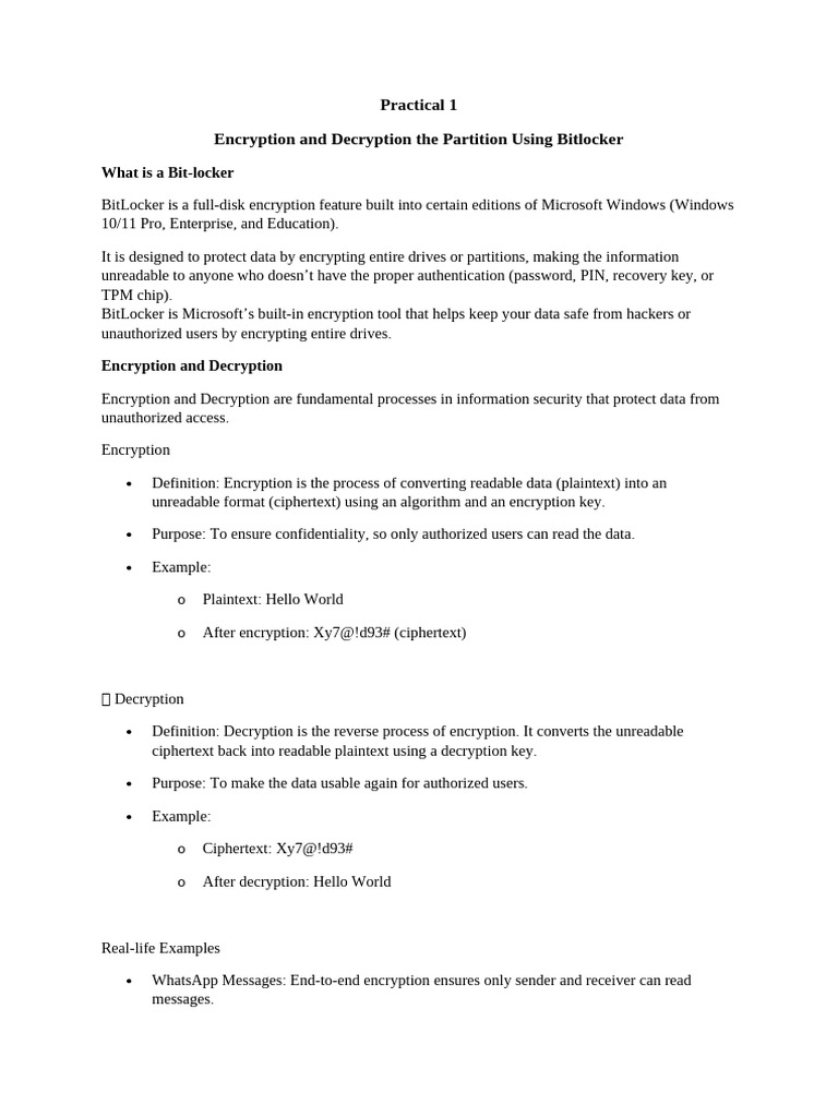 Encrypting and Decrypting The Partition Using Bitlocker | PDF | Encryption | Key (Cryptography)