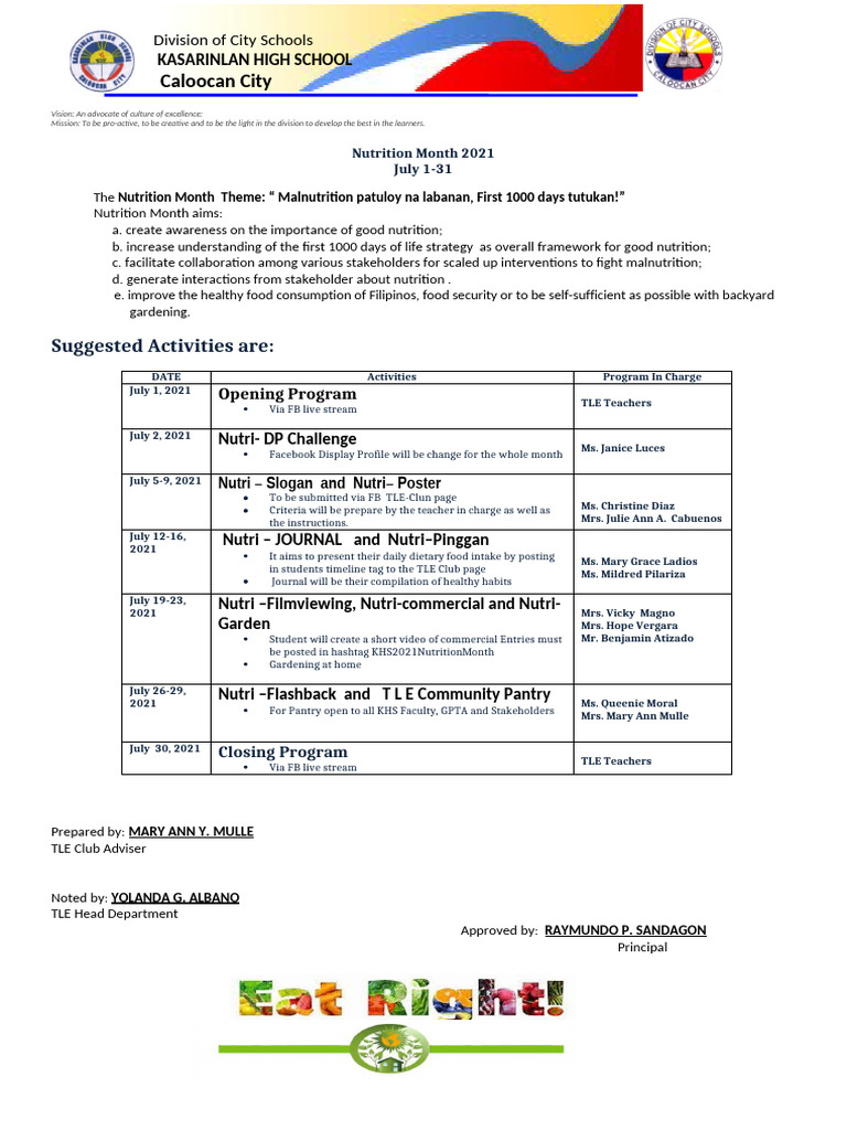 2021 Nutrition Month Acty | PDF | Determinants Of Health | Health Promotion