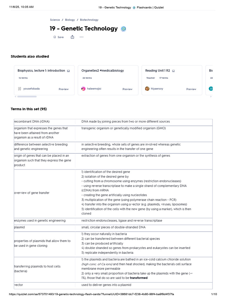 19 - Genetic Technology ? Flashcards - Quizlet | PDF | Gel ...