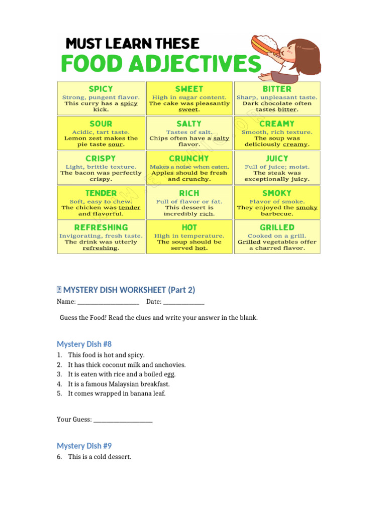 Mystery Dish Worksheet Part2 | PDF