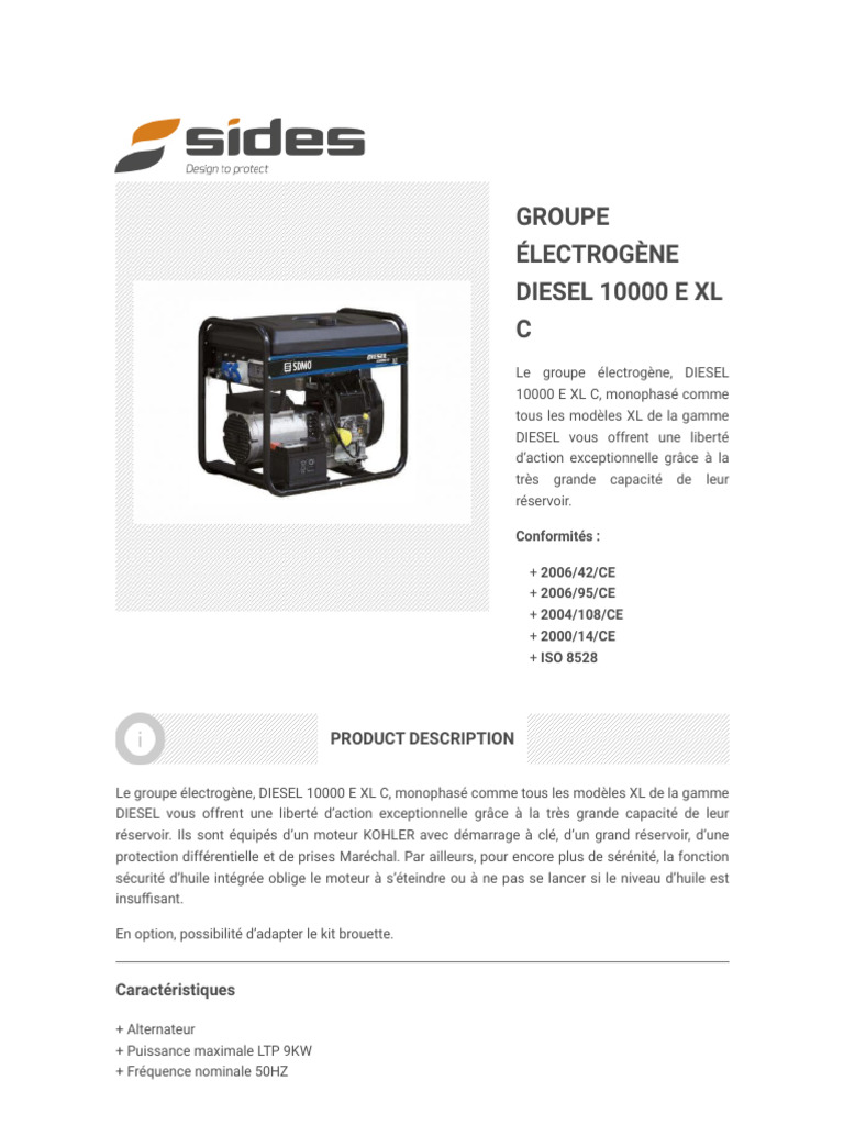 Groupe électrogène Diesel 10000 E XL C | PDF