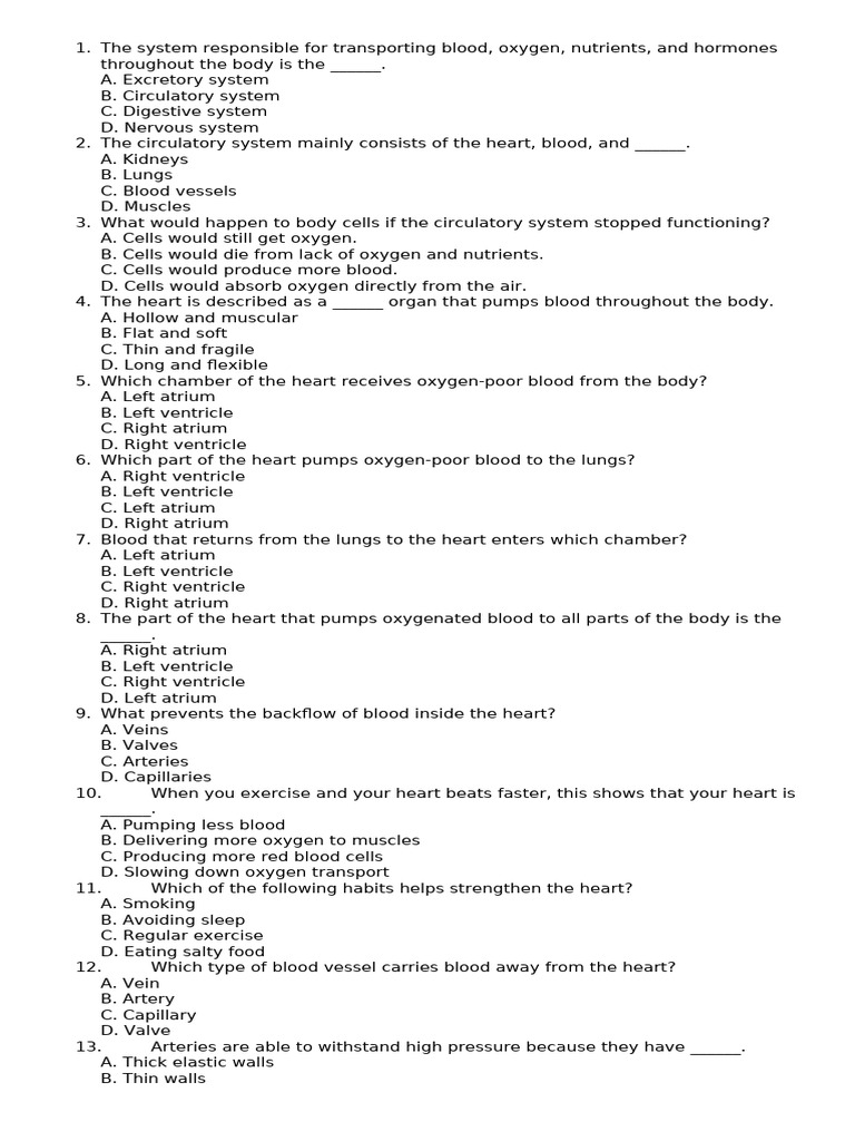 Pept Circulatory and Respiratory System Test | PDF | Respiratory System ...