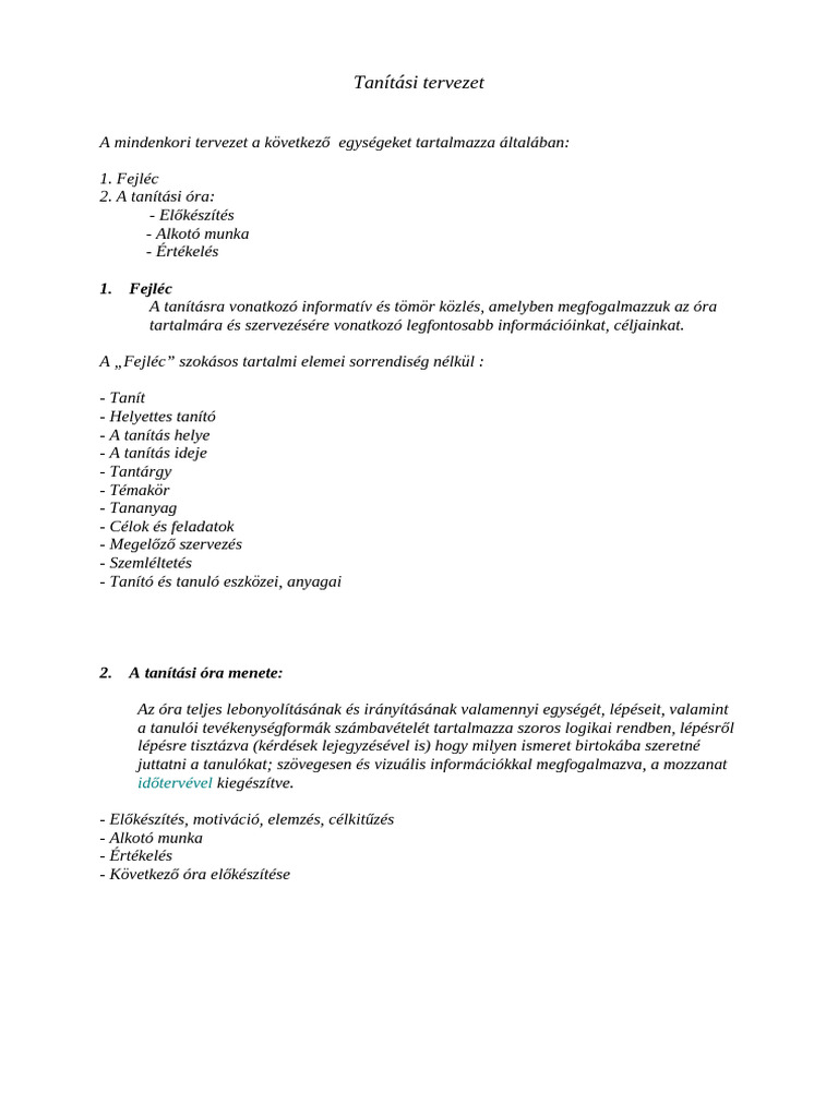 Tanítási Tervezet Leírás | PDF