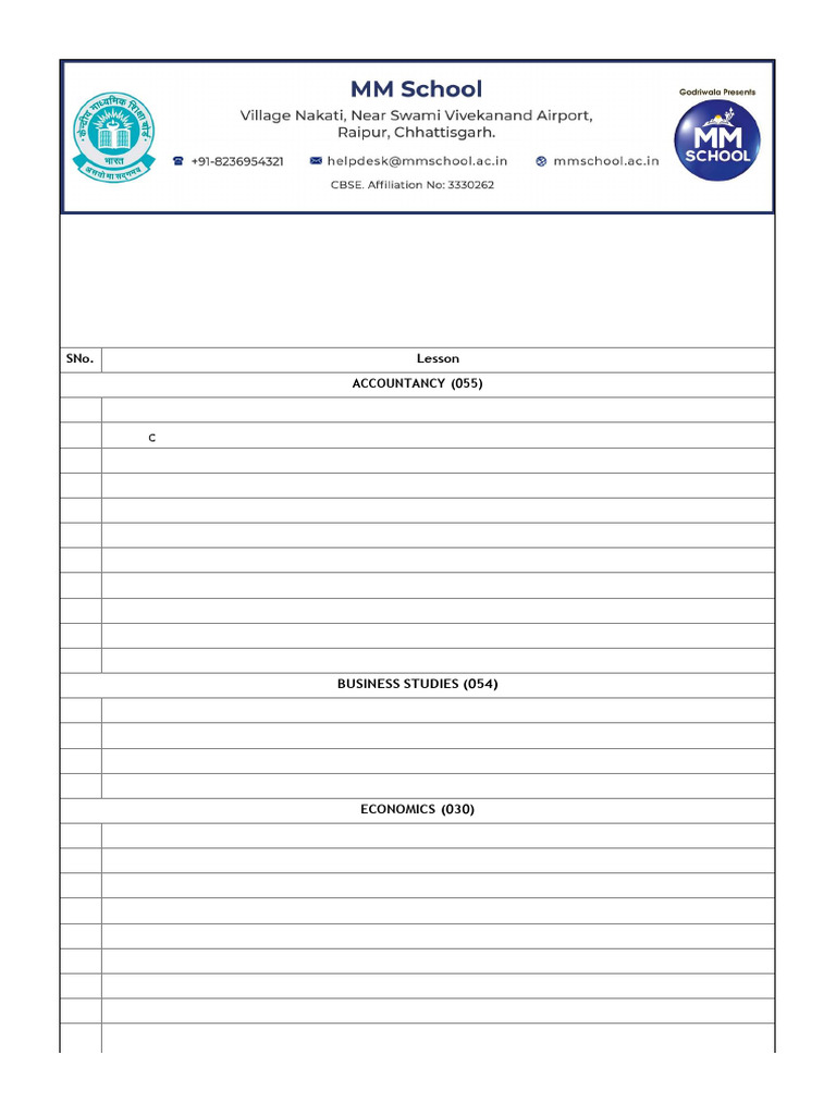 Grade 11 Commerce Term-1 Syllabus | PDF
