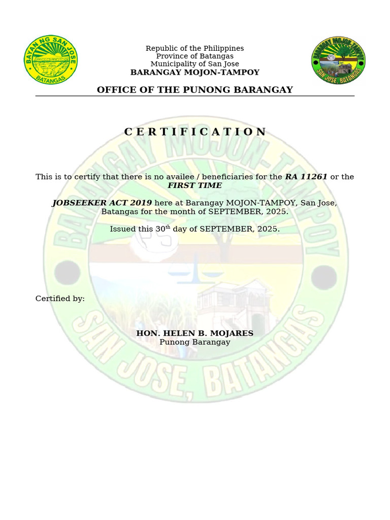 Certification No Job Seeker | PDF