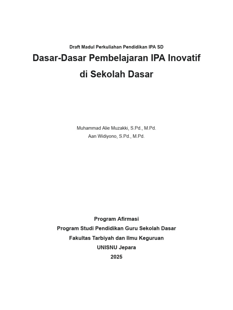 Vol 1 - Modul IPA SD Inovatif Untuk Guru - Program Afirmasi.docx | PDF