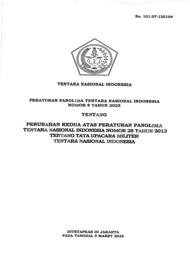 Perpang Tni No 8 Tahun 2025 TTG Perubahan Kedua Atas Perpang Tni Nomor ...