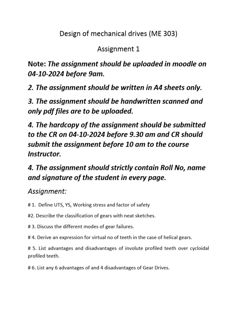 Mechanical Drives Assignment Guidelines | PDF