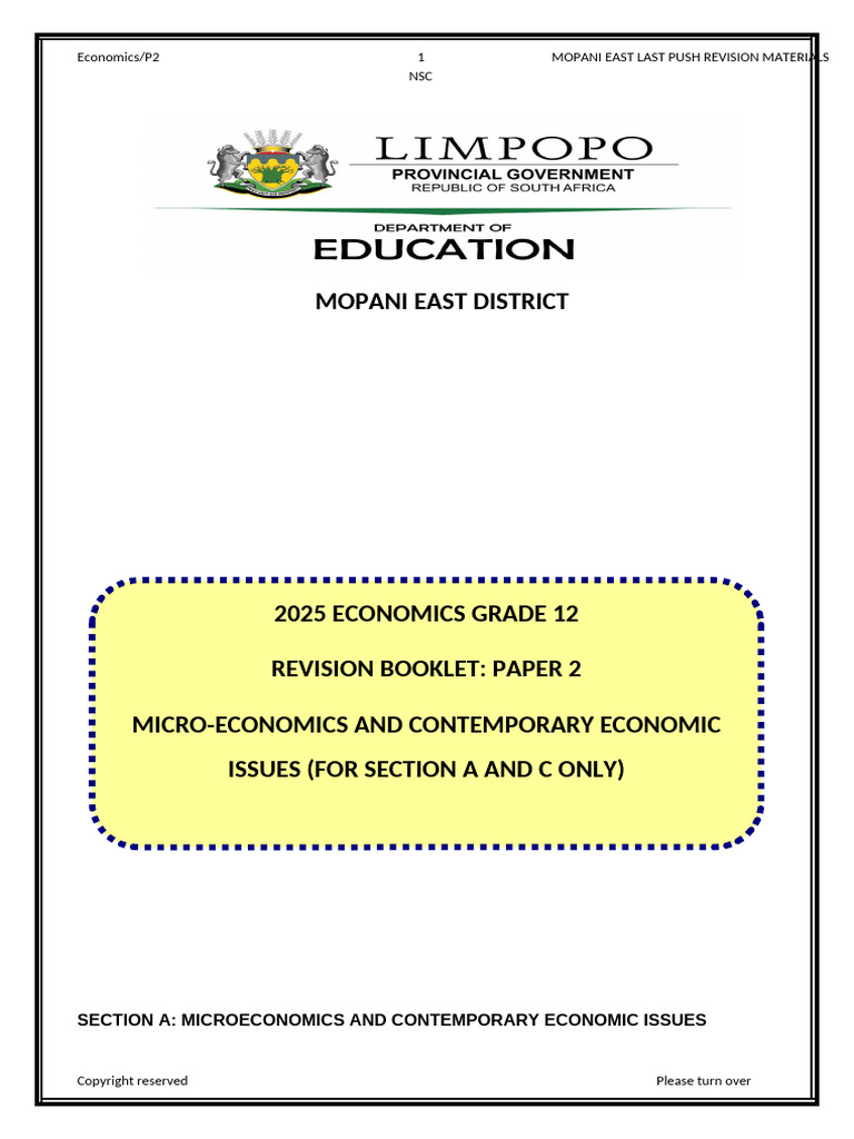Grade 12 Economics Last Push 2025 | PDF | Cost Of Living | Monopoly