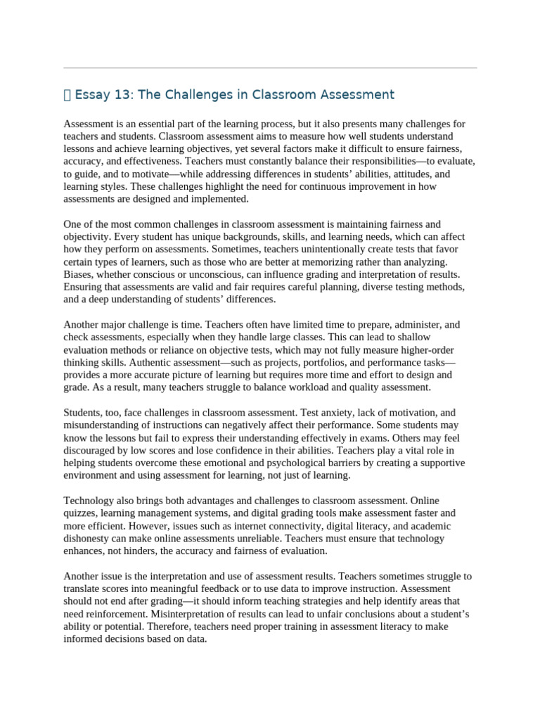 Classroom Assessment Challenges Explained | PDF | Educational ...