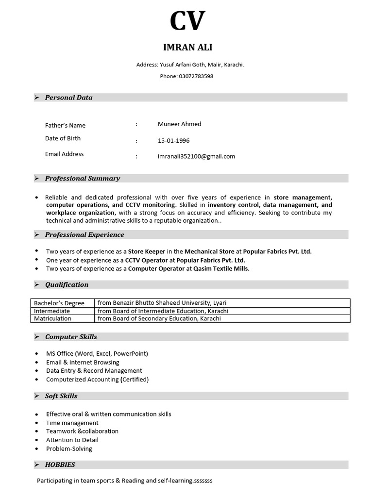 Imran CV (2) - 1 | PDF