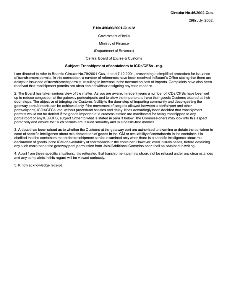 Guidelines for Transhipment Permits | PDF | Customs | Justice