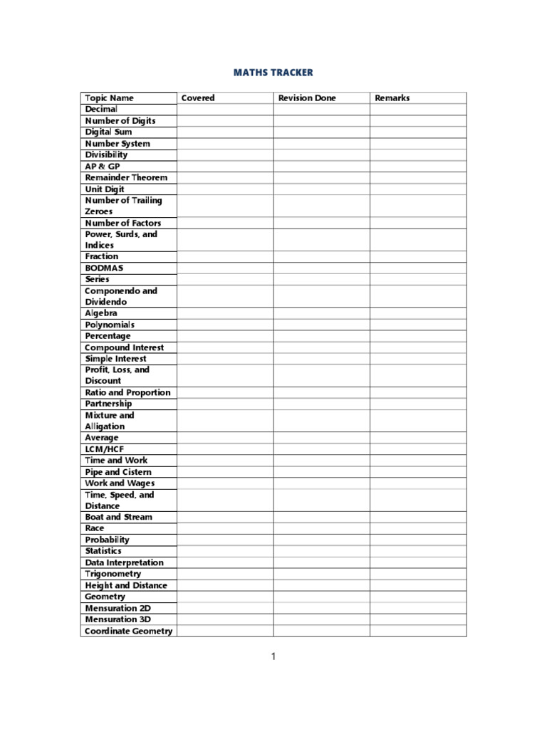 Maths Tracker | PDF