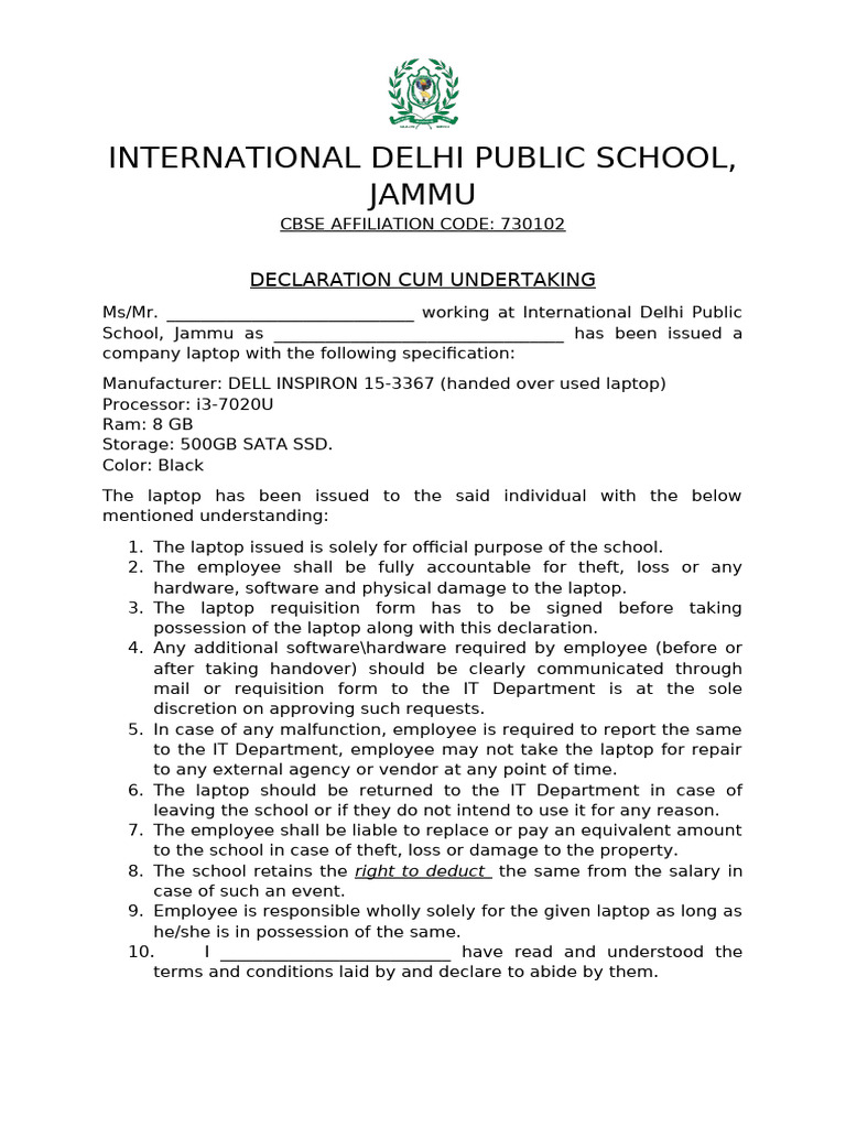 Declaration Cum Undertaking | PDF