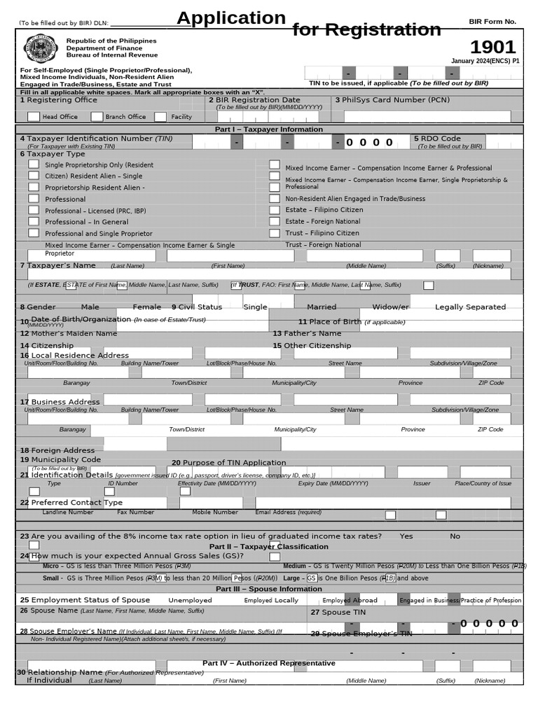 BIR Form 1901: Registration Application | PDF | Taxes | Identity Document