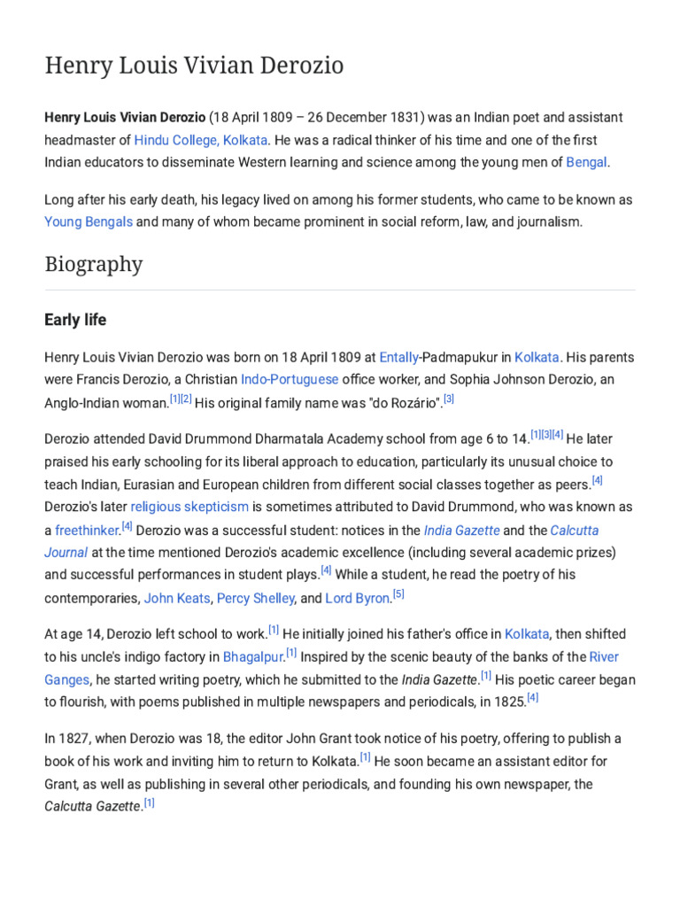 Henry Louis Vivian Derozio - Wikipedia | PDF