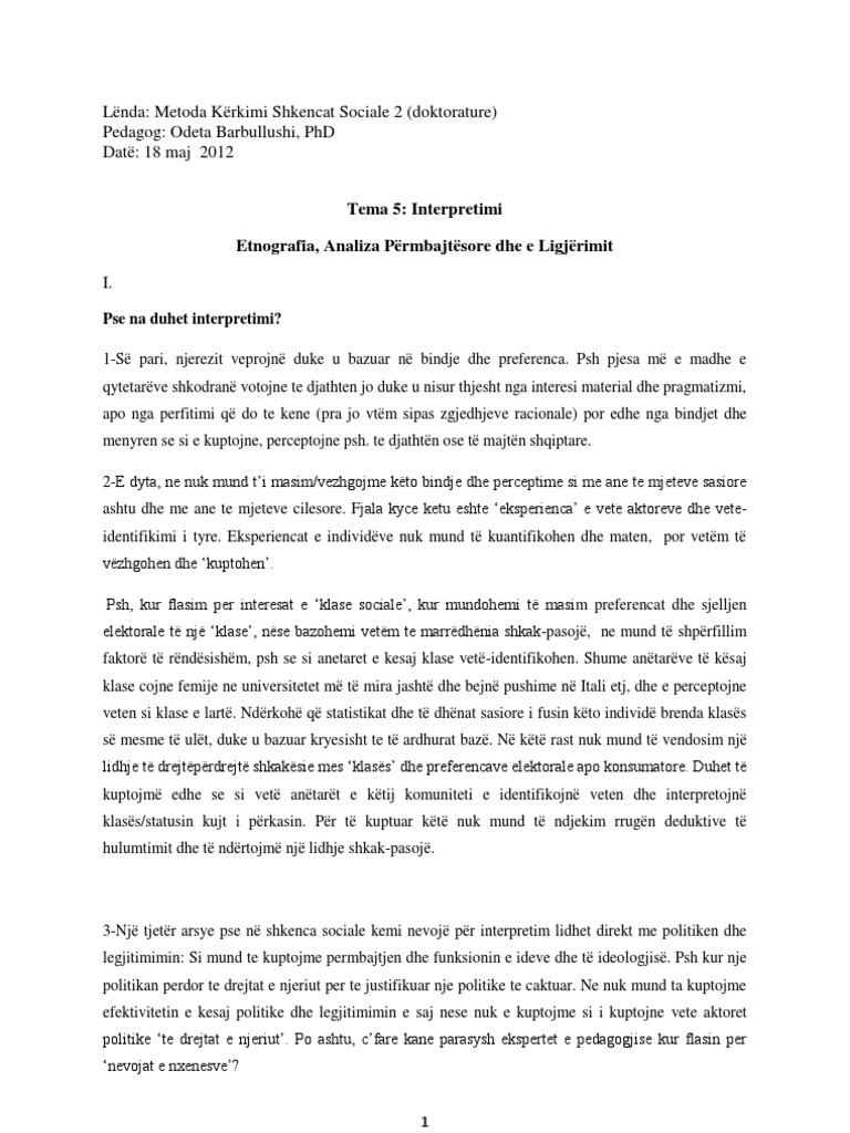 Tema 5 - Etnografia Dhe Analizw Ligjerimi | PDF