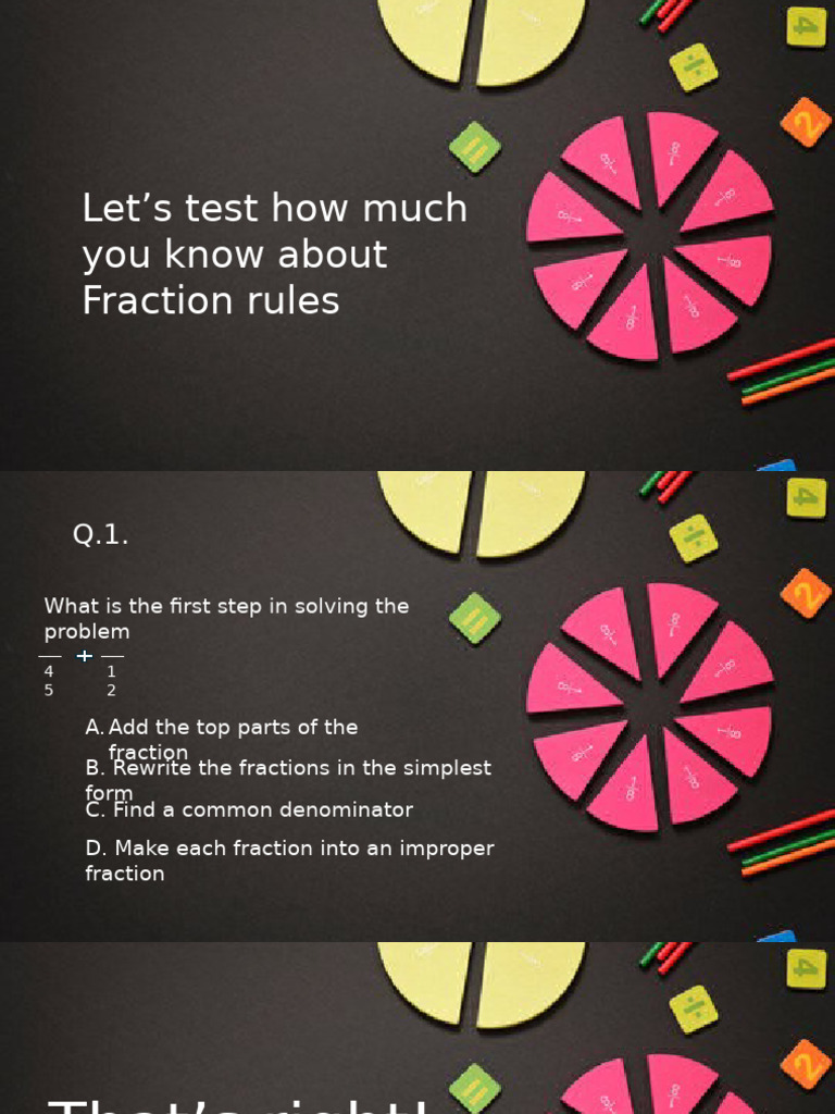 Fraction Rules Quiz and Solutions | PDF