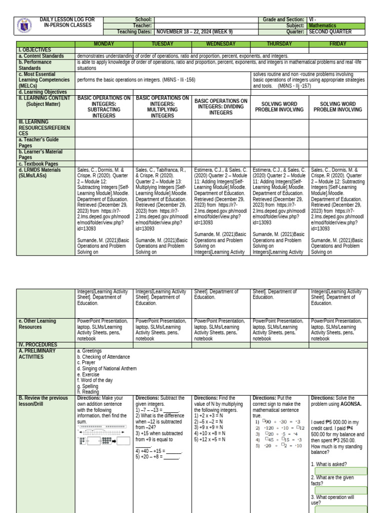 Q2_MATH_DLL_WEEK 9 | PDF | Multiplication | Subtraction