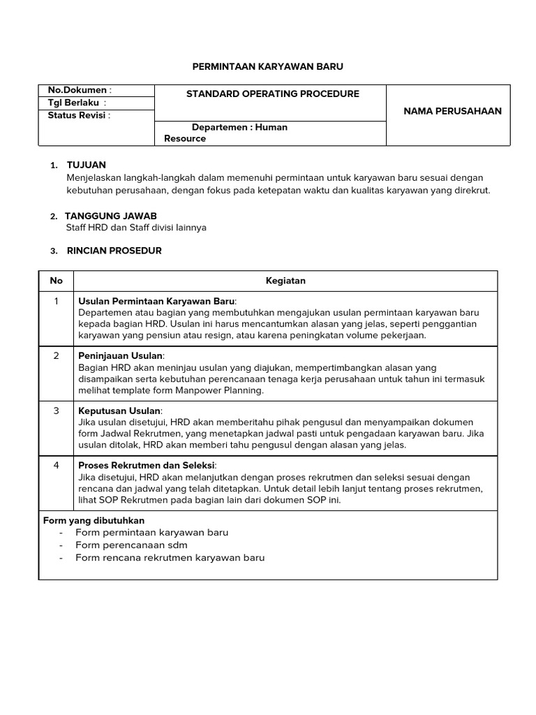 SOP Request Karyawan Baru | PDF