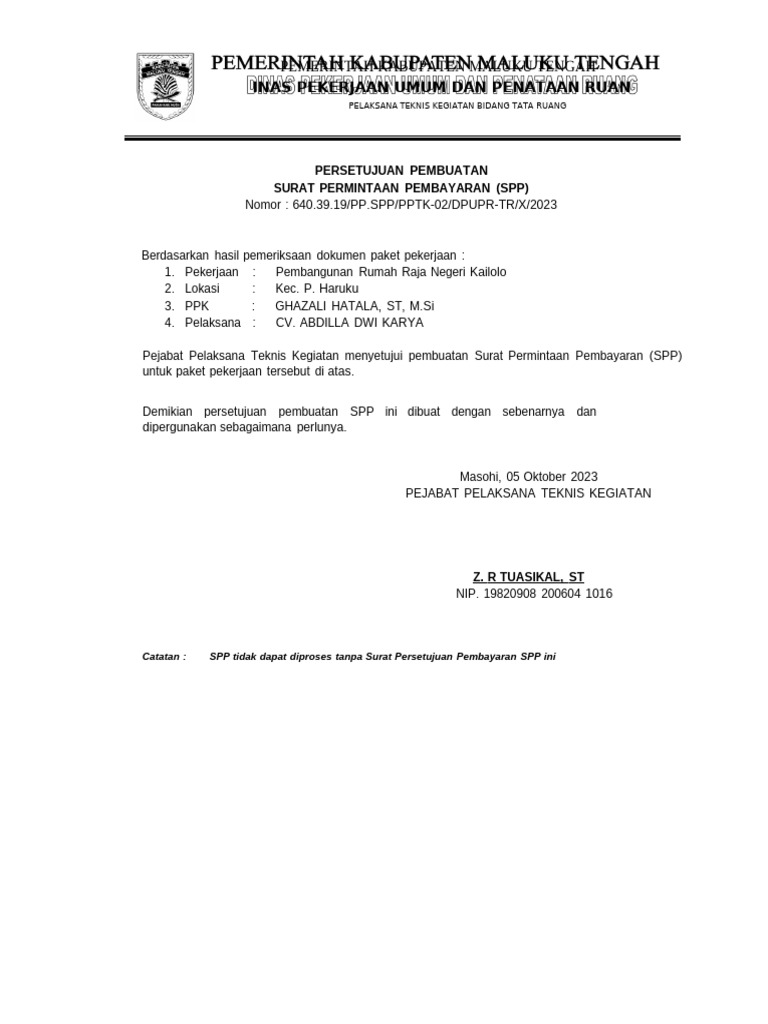 Persetujuan SPP Pembangunan Rumah Raja | PDF