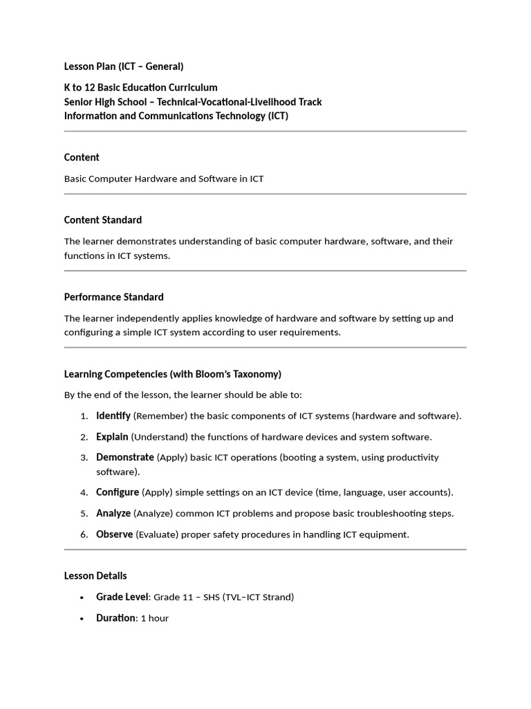 Lesson Plan ICT | PDF | Educational Technology | Learning
