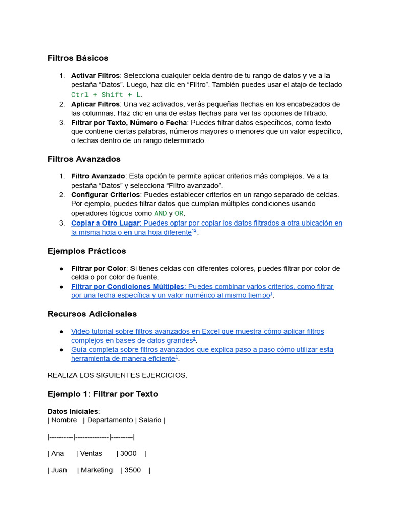 Guía de Filtros en Excel: Básicos y Avanzados | PDF | Informática