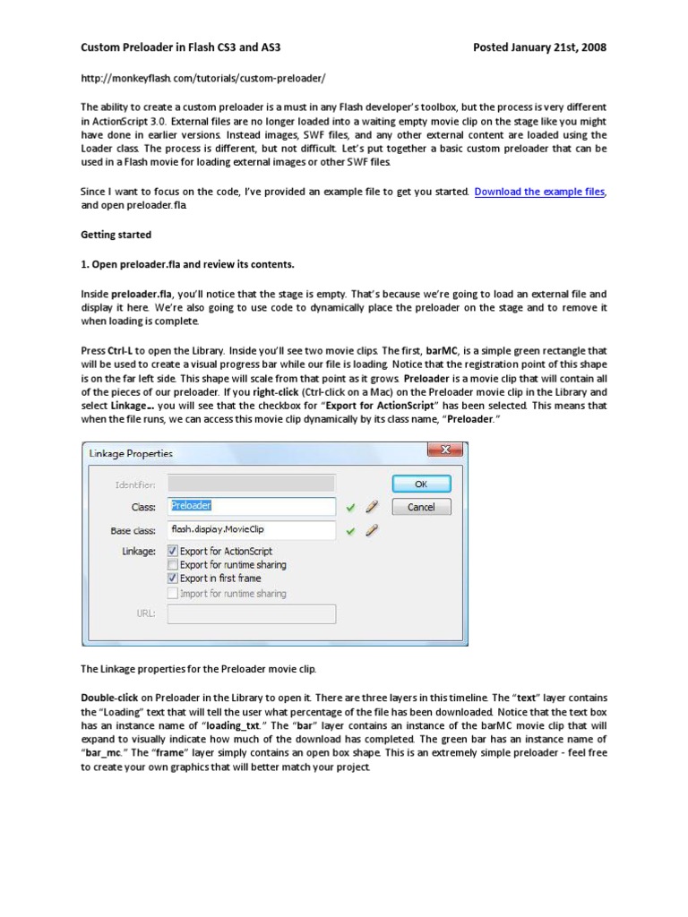 Custom Preloader in Flash CS3 and AS3 | PDF | Adobe Flash | Action Script