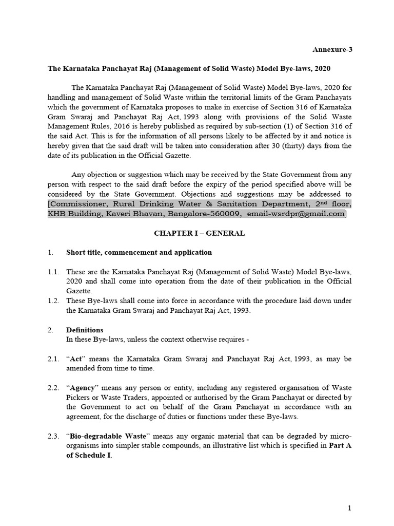 Management of Solid Waste Bye Laws 2020 | PDF | Waste Management ...