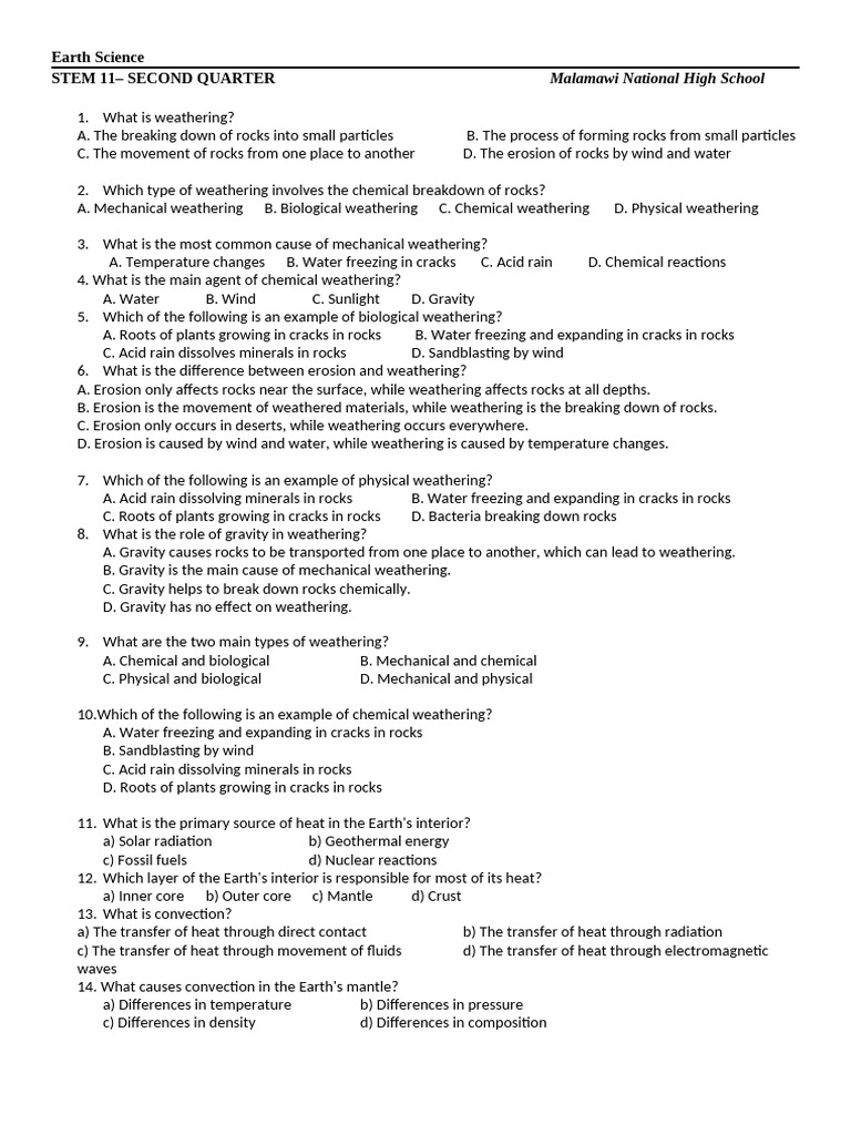 Weathering and Earth's Processes Explained | PDF | Rock (Geology ...
