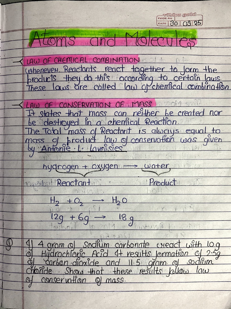Atoms and Molecules Notes | PDF