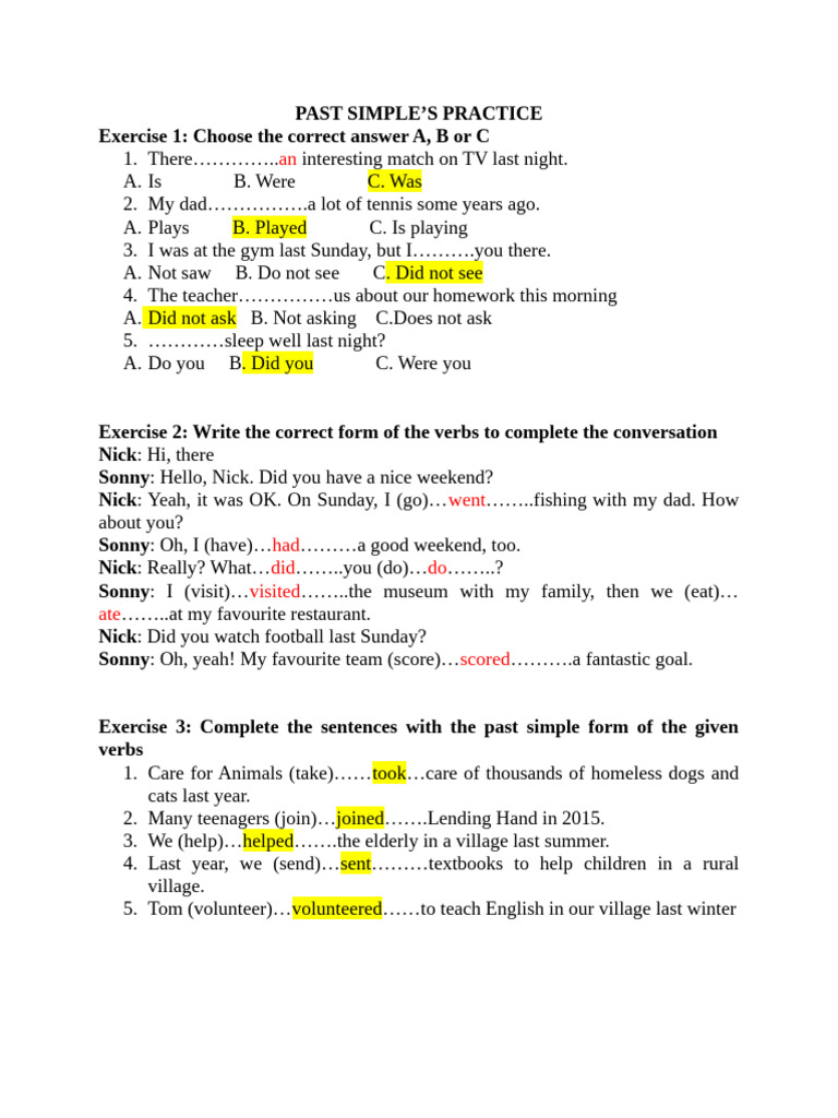 Past Simple Practice Exercises | PDF | Snow White