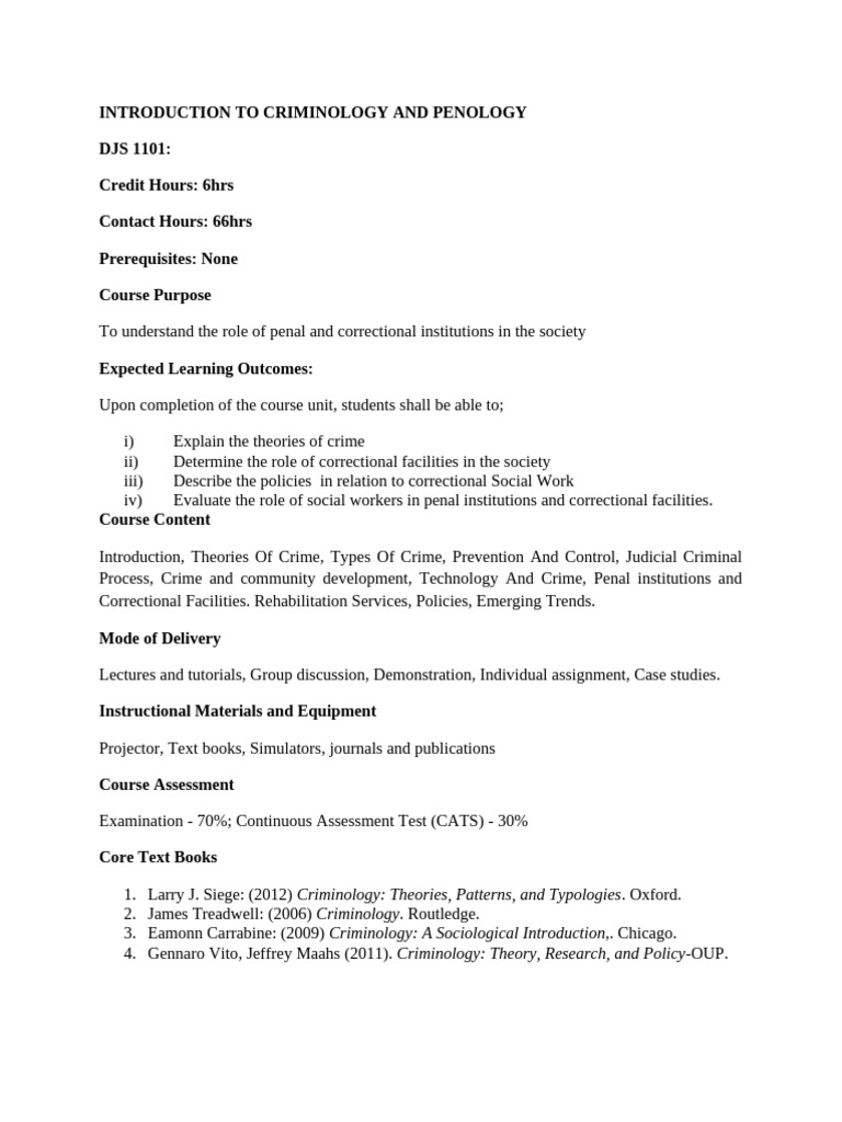 Introduction To Criminology and Penology Djs 1101 | PDF | Crimes ...
