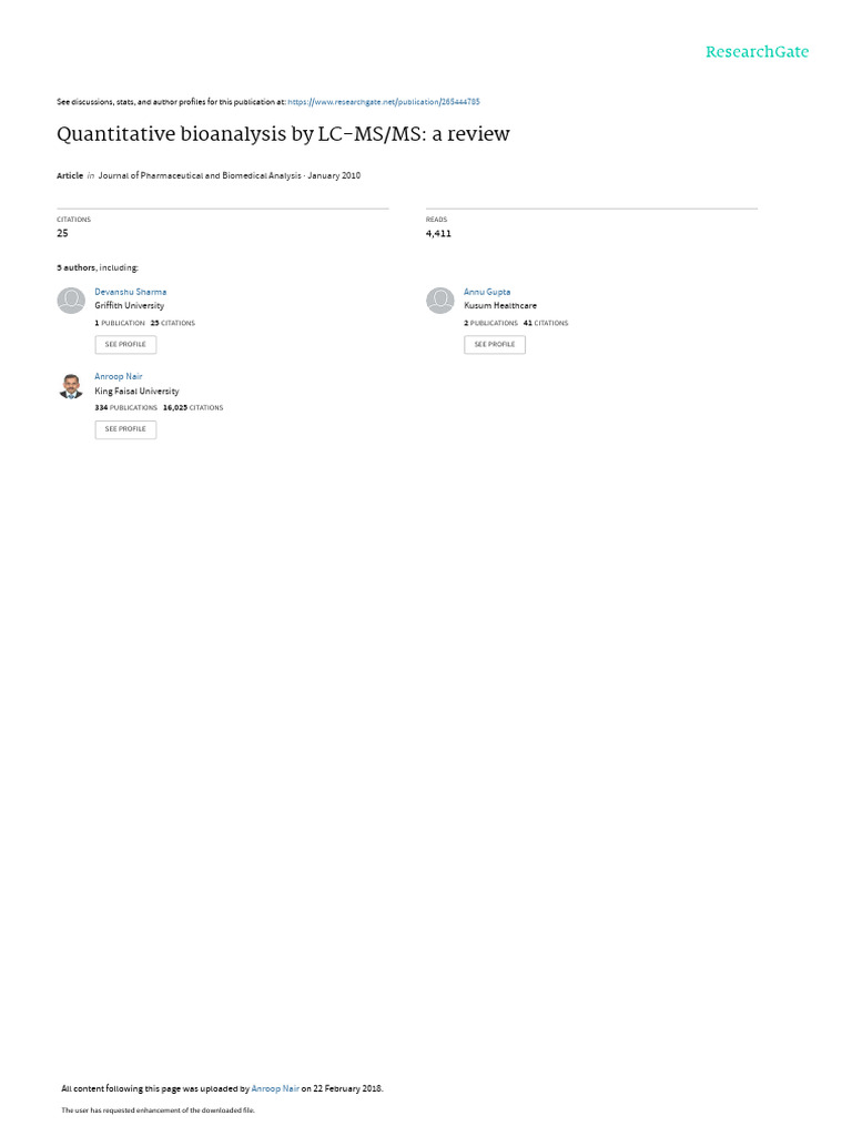 Quantitative Bioanalysis | PDF | High Performance Liquid Chromatography | Chromatography