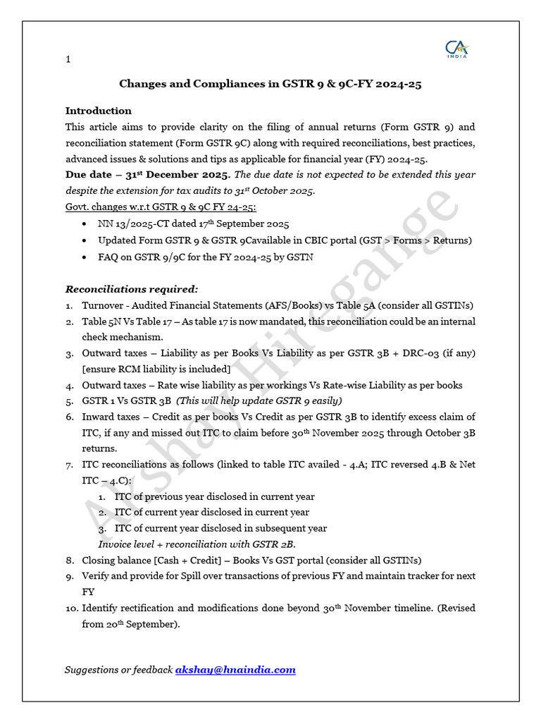 Analysis of GSTR 9 & 9C FY 24-25 | PDF | Taxation | Payments