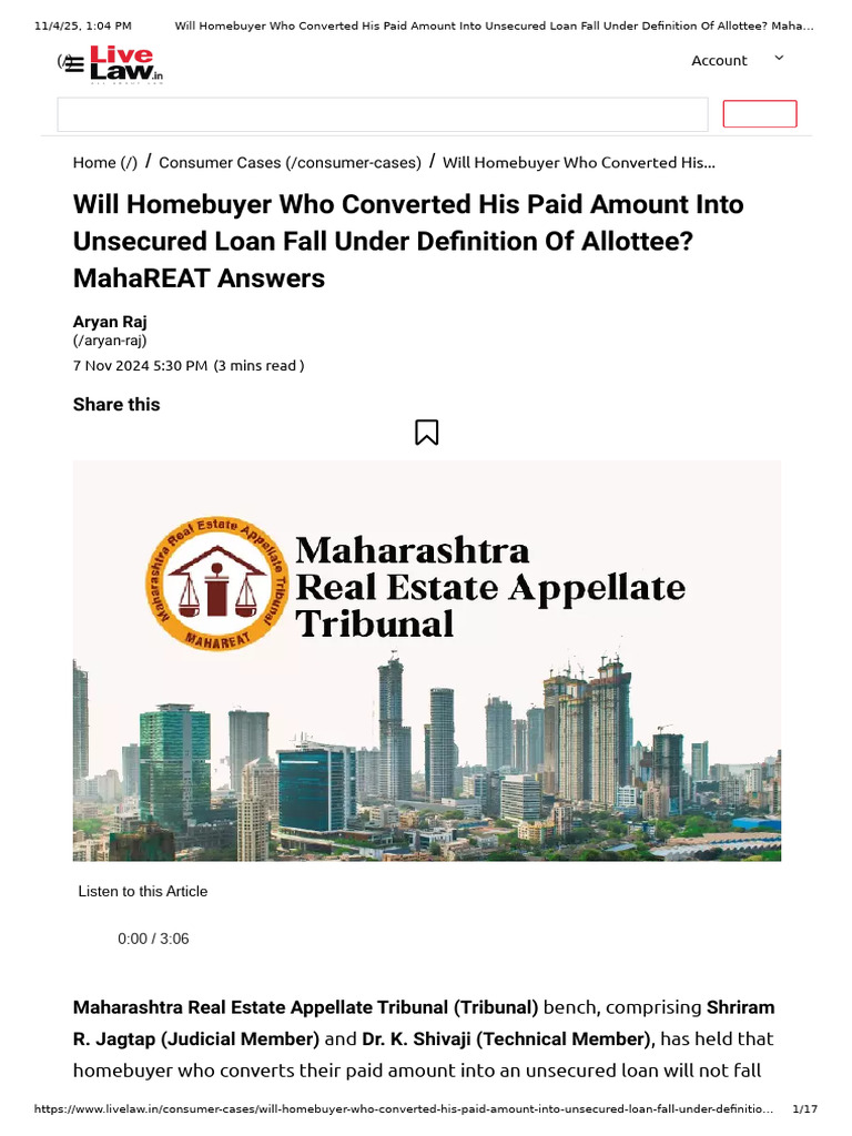 Will Homebuyer Who Converted His Paid Amount Into Unsecured Loan Fall ...