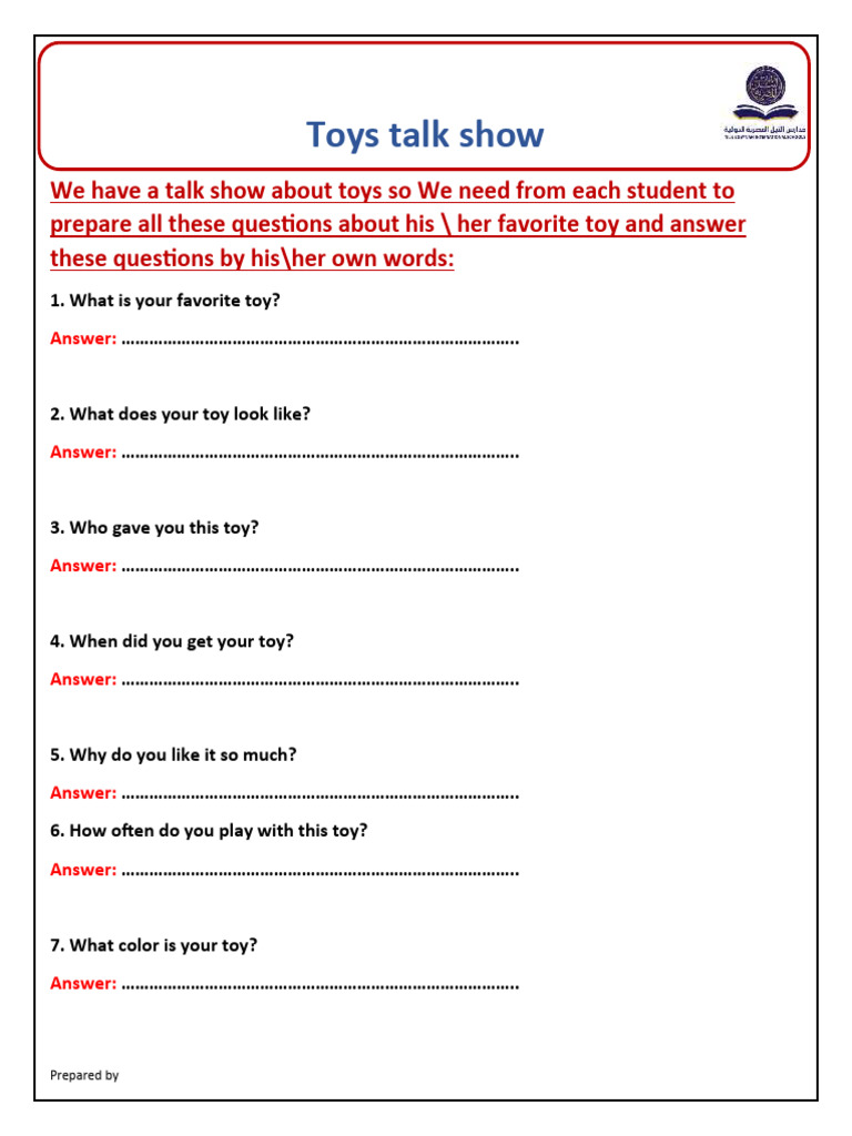 Toy Talk Show Student Questions | PDF