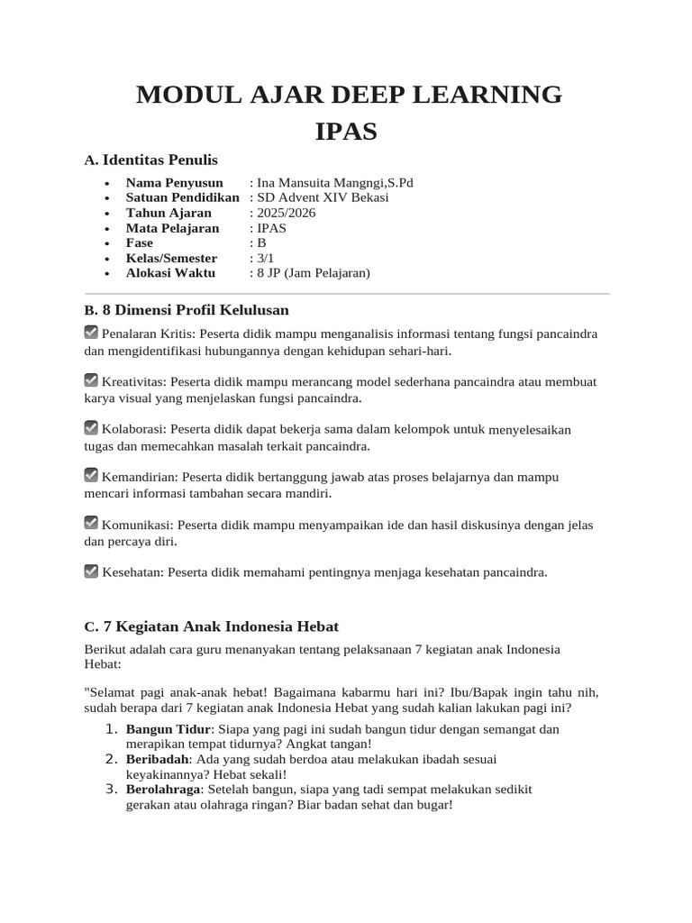 Modul Ajar Deep Learning IPAS Kelas 3 | PDF