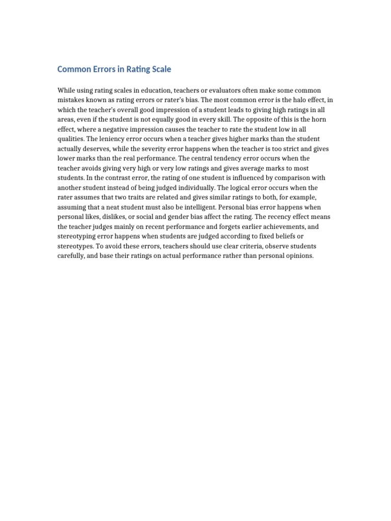 Common Rating Scale Errors in Education | PDF