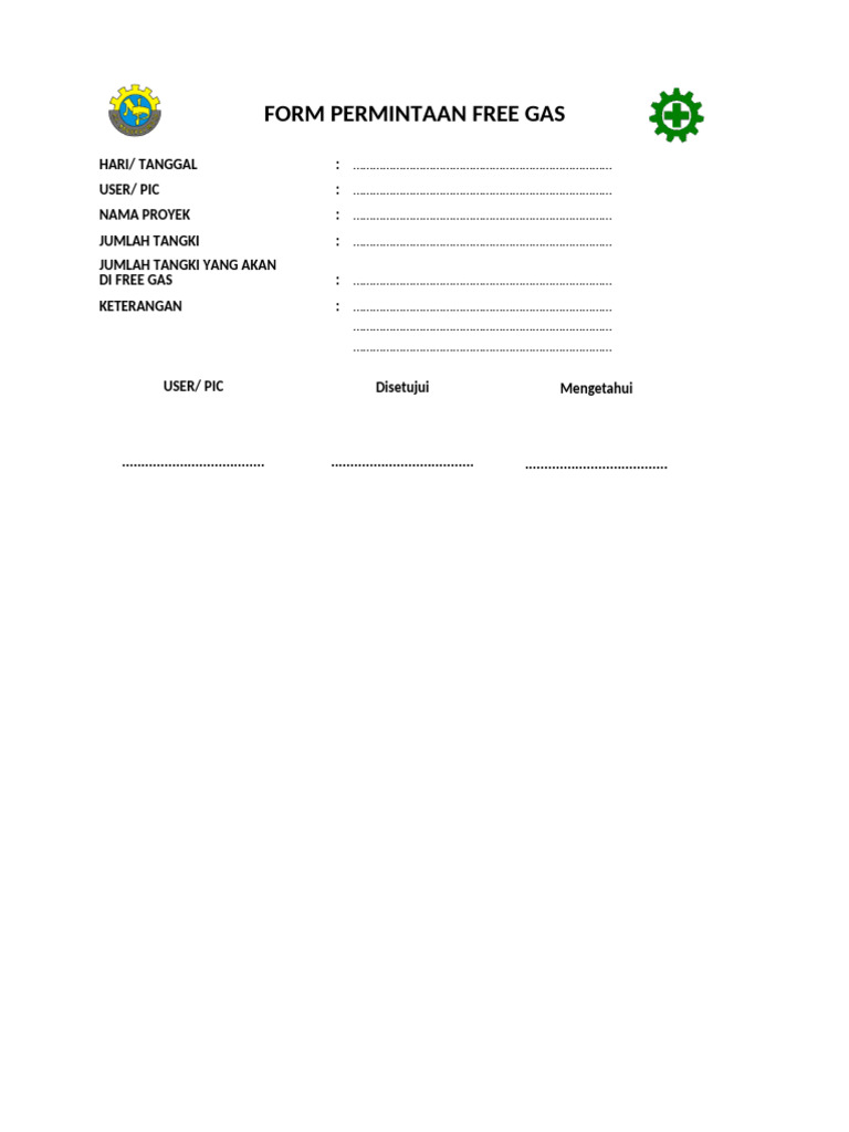 Form Permintaan Free Gas | PDF