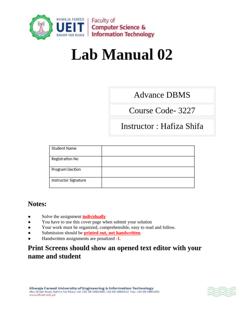 Advanve Database Lab 2 by Shifa | PDF