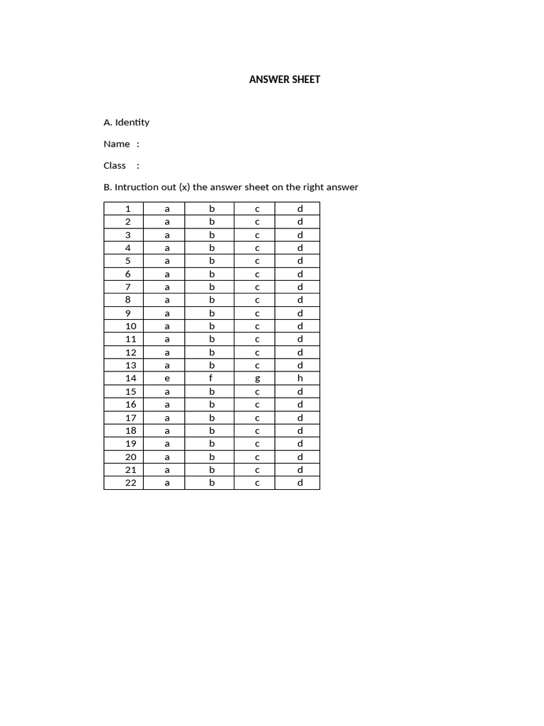 Free Printable Answer Sheet 1-50 | PDF