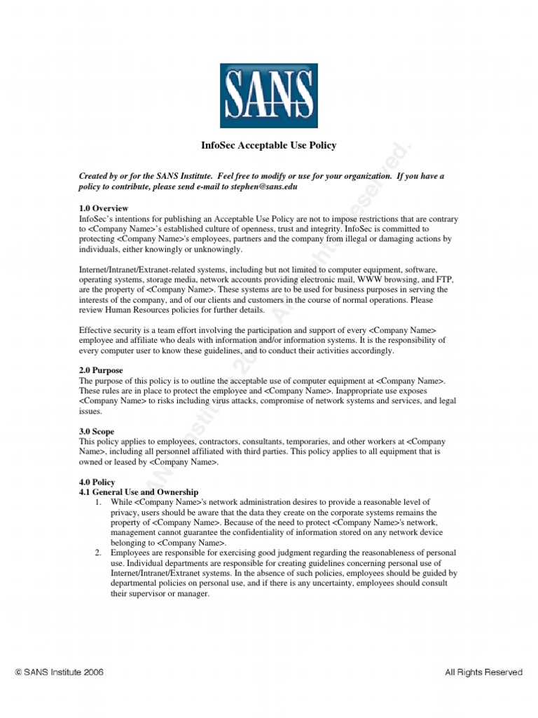 Acceptable Use Policy | PDF | Information Security | Computer Network