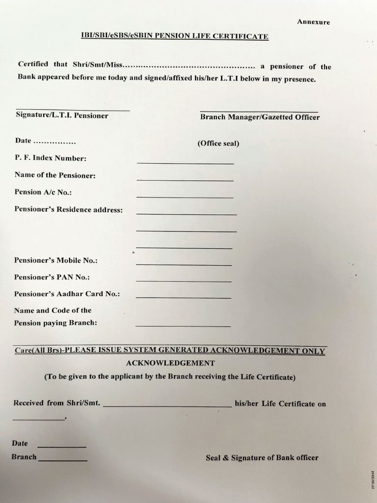 Life Certificate Format SBI STAFF Pensioner | PDF