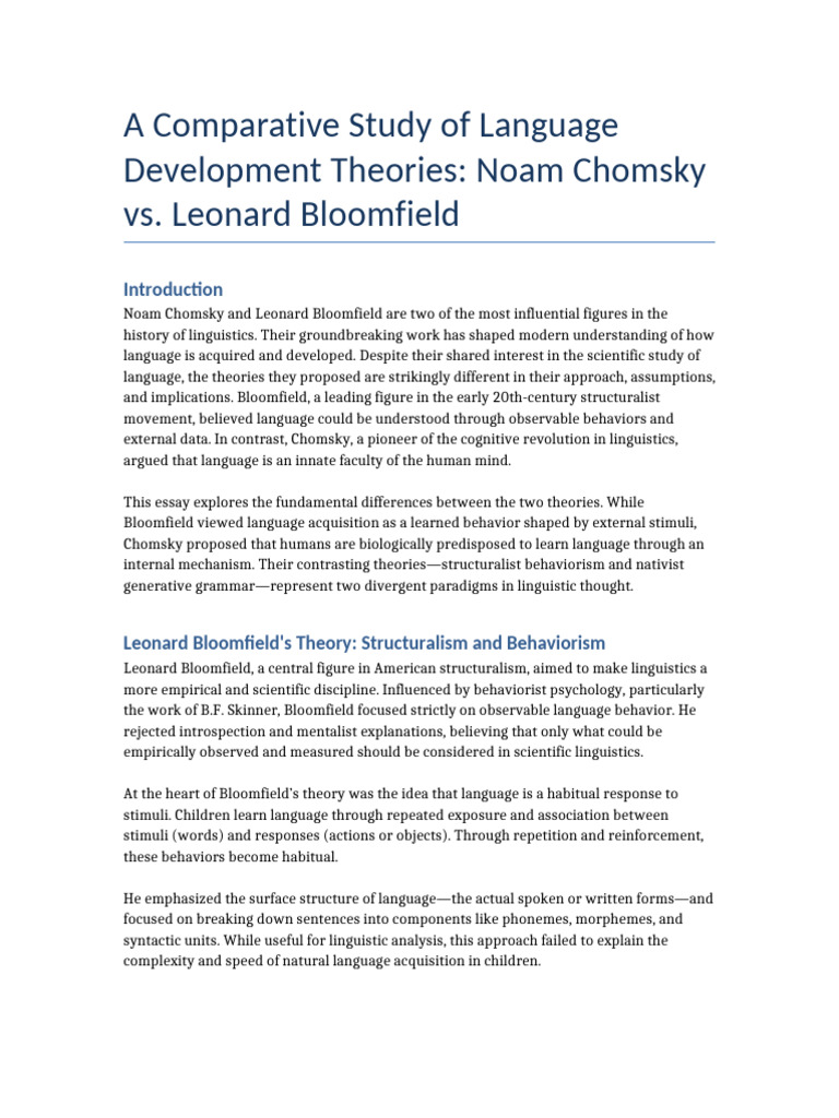 Chomsky vs Bloomfield Language Theories | PDF | Behaviorism | Noam Chomsky