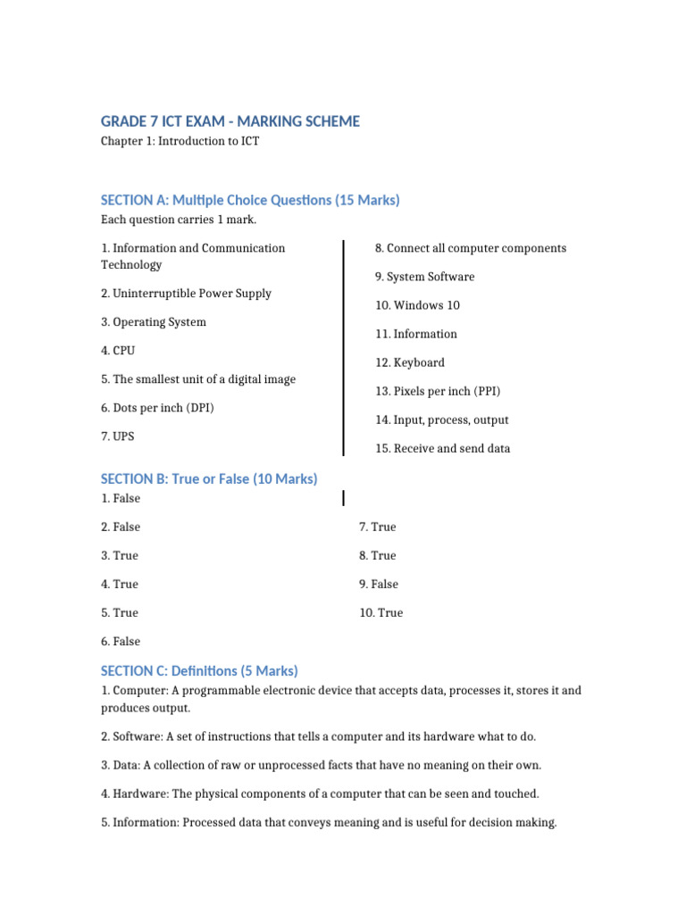 Grade 7 Ict Marking Scheme | PDF