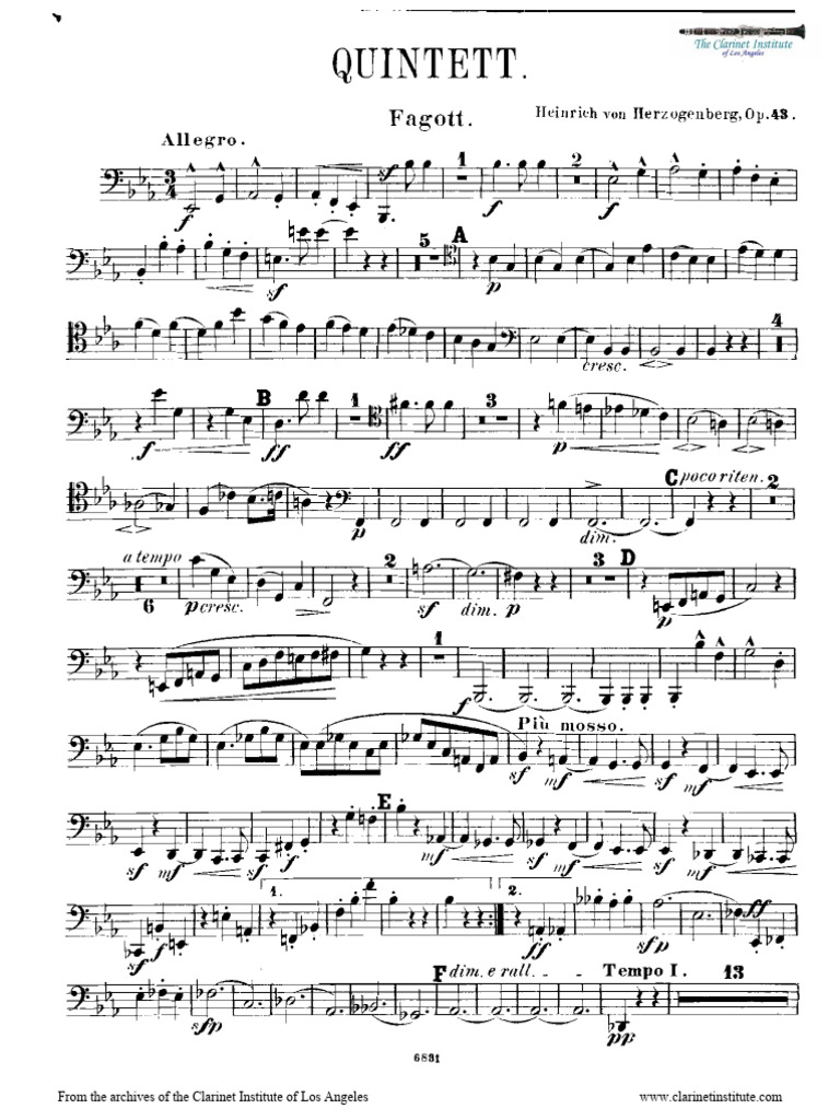 [Clarinet Institute] Herzogenberg - Quintet for Ob Cl Hn Bsn Pno | PDF ...